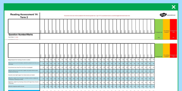 Year 4 Reading Assessment: Spreadsheet Term 2 (teacher made)
