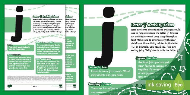 Letter ‘j’ Activity Ideas (teacher made)