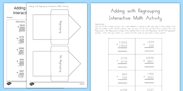 Addition with Regrouping Math Activity (teacher made)
