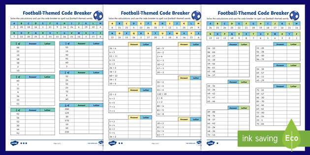 LKS2 Football Themed Code Breaker Differentiated Worksheets