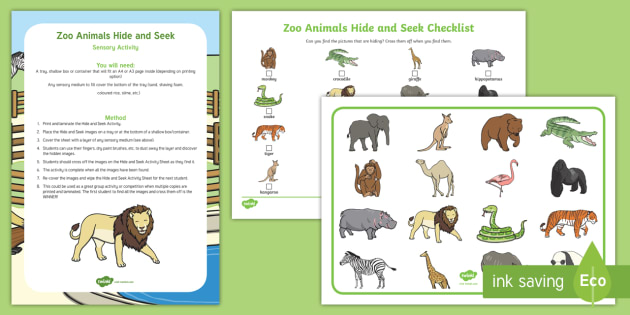 Zoo Animals 'Hide and Seek' Sensory Activity (teacher made)