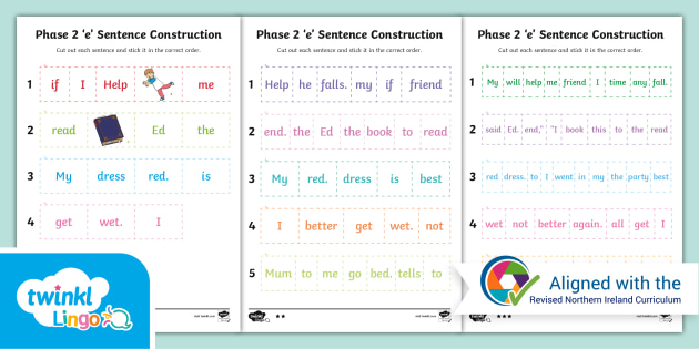 Linguistic Phonics Phase 2 'e' Sentence Construction