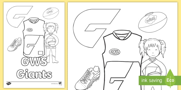 GWS Giants Colouring Page - Greater Western Sydney Giants, Guernsey, Footy