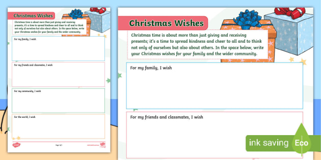 Christmas Wishes Writing Task Year 3-6 (teacher made)