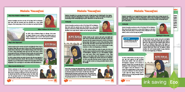 LKS2 Malala Yousafzai Differentiated Reading Comprehension Activity