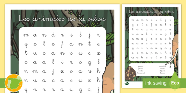 Sopa de letras: Los animales de la selva (teacher made)