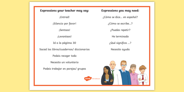 Hoja de Expresiones en la clase de español