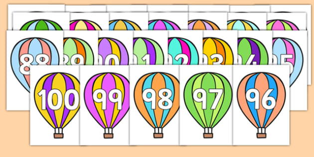 Numbers 0-100 on Hot Air Balloons - Hot Air Balloon, Foundation Numeracy