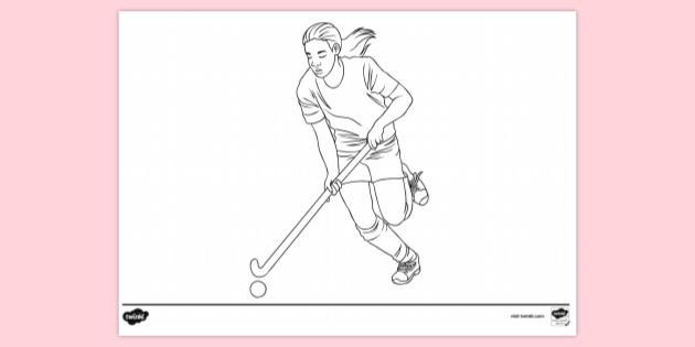 FREE! - PE Lesson Girl Playing Hockey Colouring | Colouring Sheets