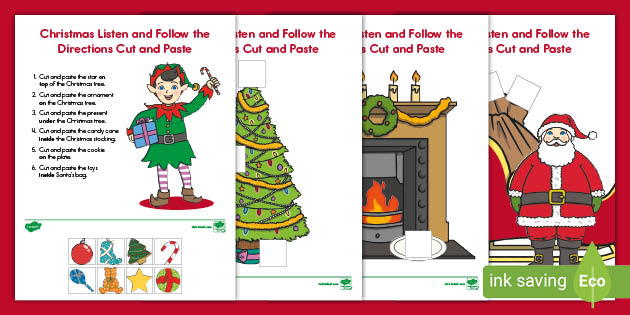 Christmas Listen and Follow the Directions Cut and Paste