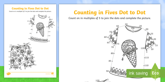 Summer Themed Counting in Fives Dot to Dot Worksheet