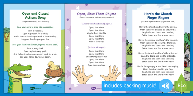 Open and Closed Concept Songs and Rhymes Resource Pack