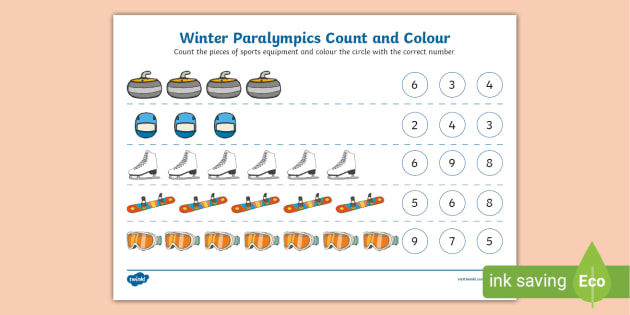 Winter Paralympics Count and Colour Worksheet (teacher made)