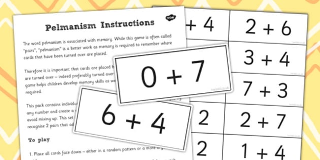Pelmanism Addition Facts Game to 10