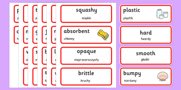Materials Word Cards Polish Translation (teacher made)