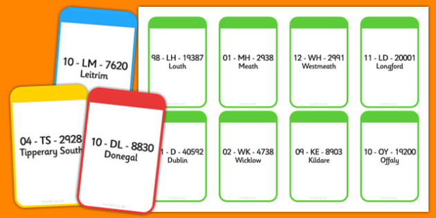Ireland Counties Car Registrations Flashcards (teacher made)