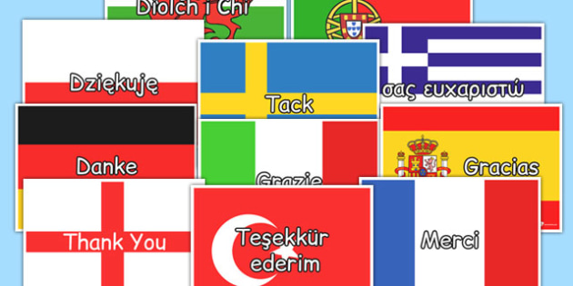 Mixed Languages Thank You on Flags - language, thank you, flags