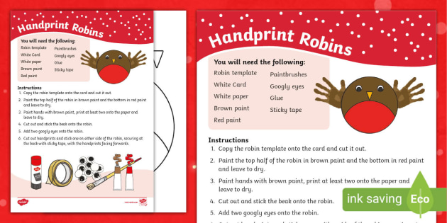 Christmas Robin Craft - Handprint Art Activity for Children