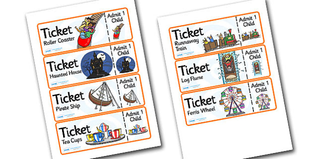 Theme Park Role Play Tickets (teacher made)