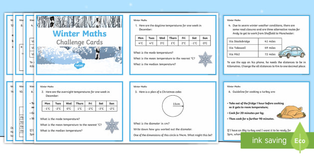 Y6 Winter Themed Maths Challenge Cards (teacher made)