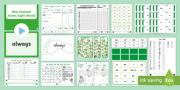 New Zealand Green Sight Words Resource Pack (teacher made)