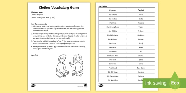 Clothes Vocabulary Interactive Game - German (teacher made)