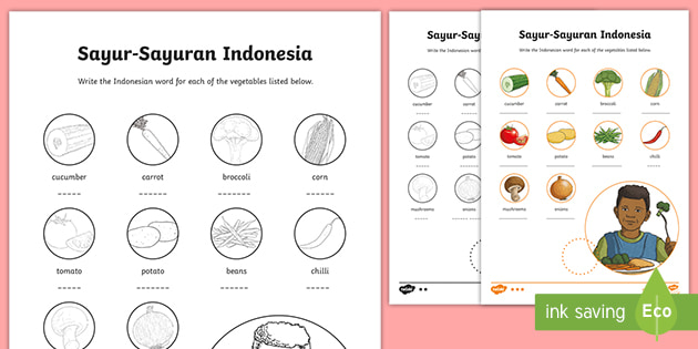 Vegetables Differentiated Worksheet Indonesian