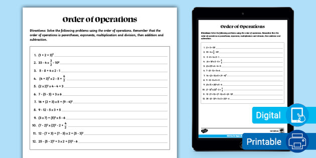 Order Of Operations Printable Worksheets The Order Of Operations