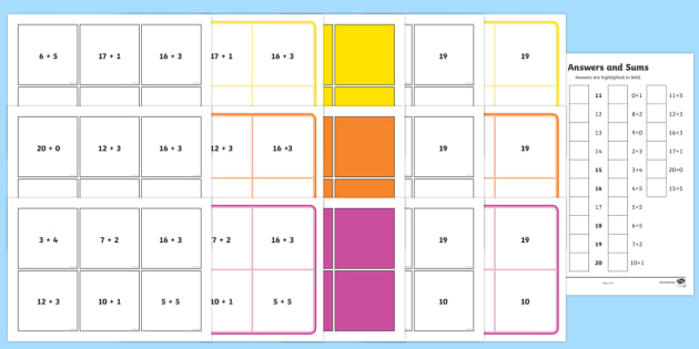 Maths Addition up to 20 Bingo and Lotto Pack