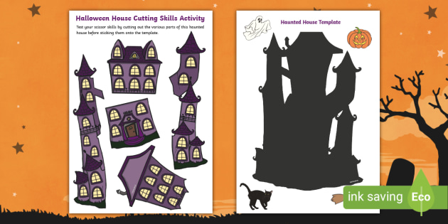 Halloween Silhouette House | Cut and Paste Activity | EYLF