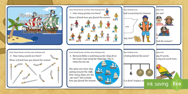 Year 1 Pirate Themed Number and Place Value Maths Challenge Cards