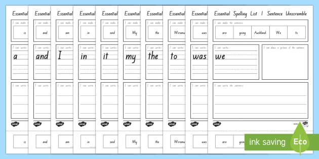 New Zealand Essential Spelling List 1 Sentence Unscramble