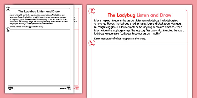 Prekindergarten Reading Passage The Ladybug Listen and Draw