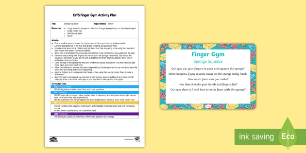 Eyfs Sponge Squeeze Finger Gym Plan And Prompt Card Pack
