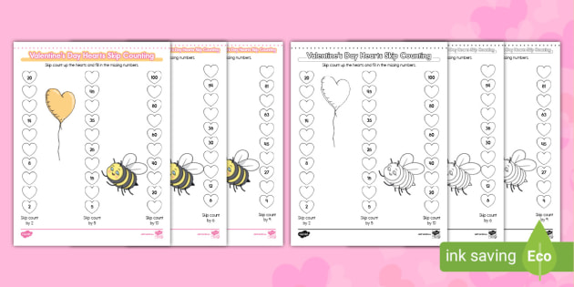 Valentine's Day Hearts Skip Counting Activity - Grades K-3