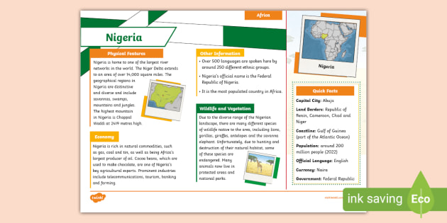 KS2 Nigeria Fact File - Twinkl - Geography