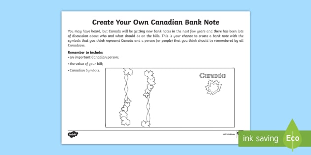 Create Your Own Canadian Bank Note Worksheet / Worksheet