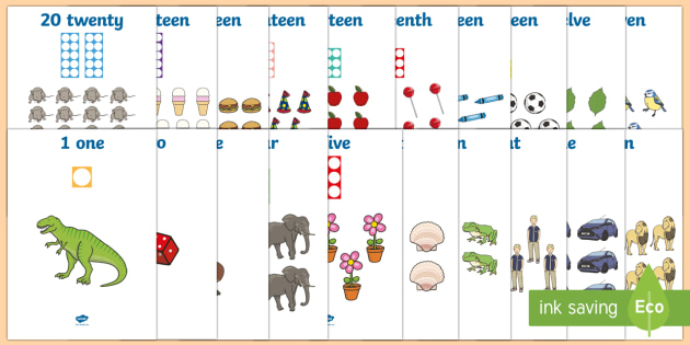Numbers, words and Number shapes 1-20 Display Poster - Maths