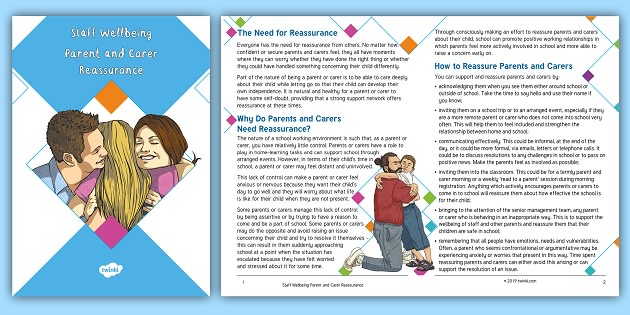 Staff Wellbeing Parent and Carer Reassurance Information