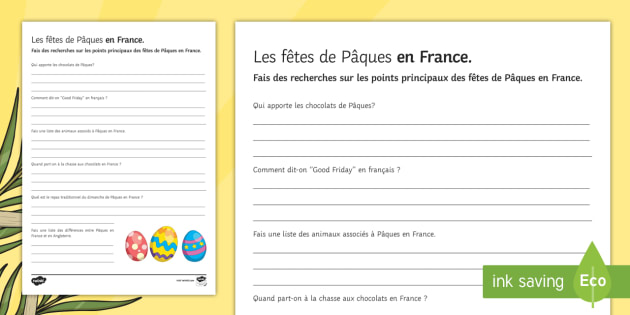 Easter Worksheet / Worksheet French (teacher made)