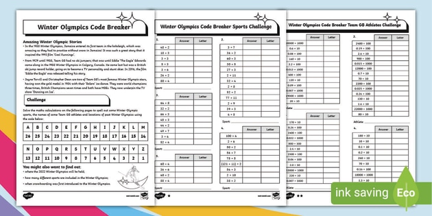 KS2 Winter Olympics Code Breaker Differentiated Worksheets,