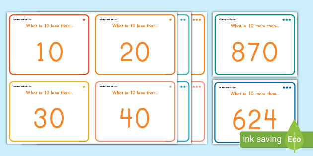 Ten More and Ten Less Challenge Cards (teacher made)
