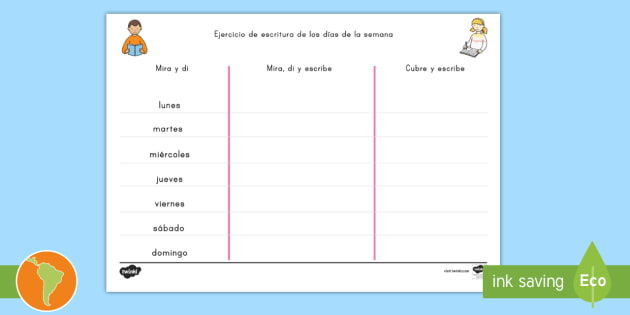 Ficha de actividad: Escritura de los días de la semana - Days of the Week