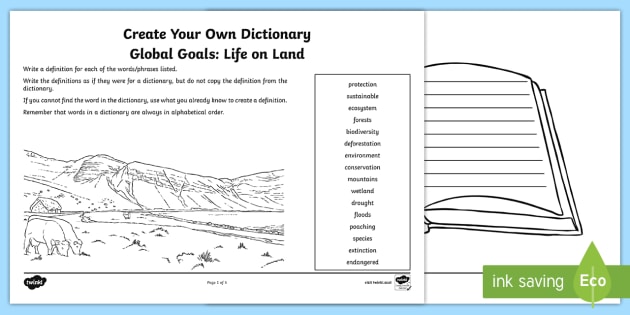 Global Goals: Life on Land Create Your Own Dictionary Activity