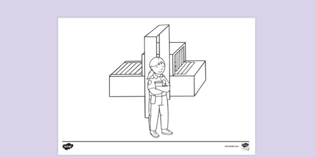 FREE! - Airport Security With Guard Colouring | Colouring Sheets