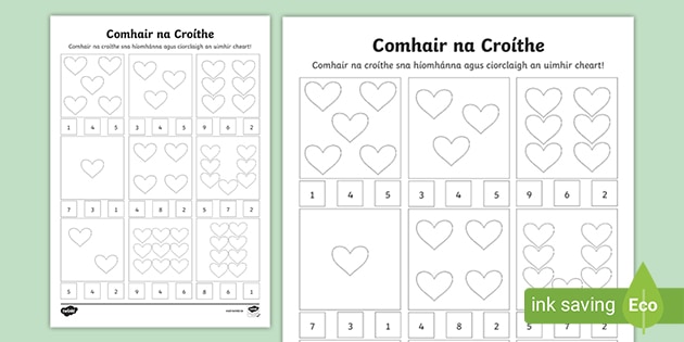 Count the Hearts Worksheet Gaeilge