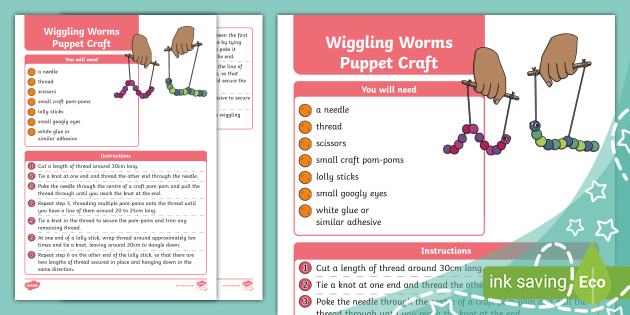 Wiggling Worms Puppet Craft Instructions (teacher made)