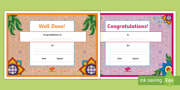 Spanish Talavera Class Award Certificate (teacher made)