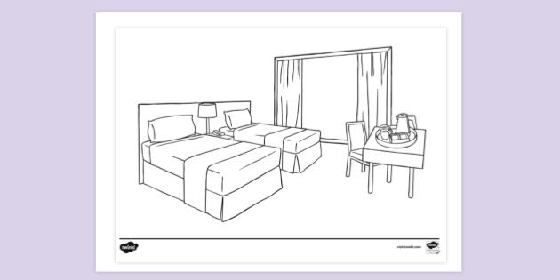 FREE! - Hotel Room Colouring Sheet | Colouring Sheets | Twinkl