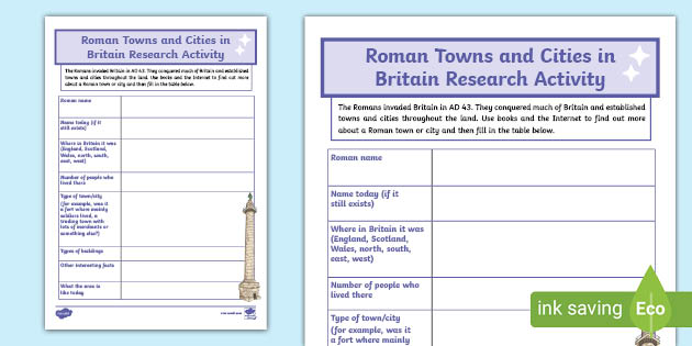 KS2 Roman Towns and Cities in Britain Research Activity